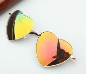 Heart-shaped Orange Valentine Gift Reflective Lenses Girl Sunglasses on ...