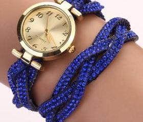 Rhinestones Bracelet Wrap Prom Blue Girl Watch on Luulla