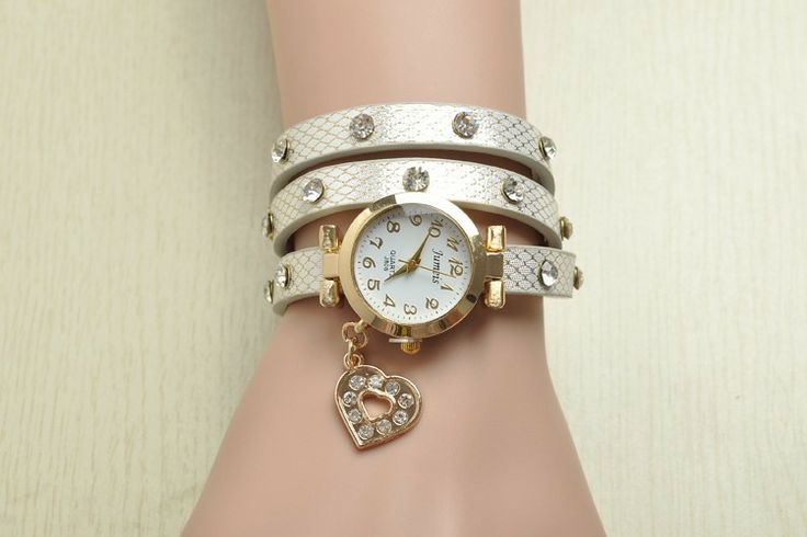 Love Me Heart Rhinestones White Band Woman Watch on Luulla