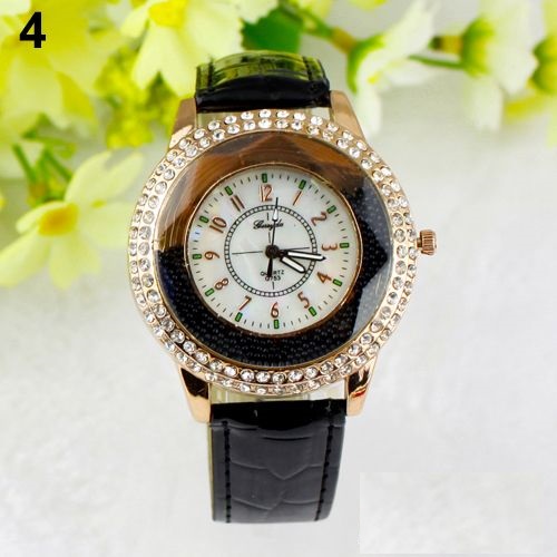 Fashion Rhinestones Black Leather Band Woman Evening Watch on Luulla