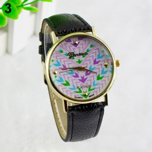 Colorful Retro Pu Leather Band Teen Black Girl Watch on Luulla