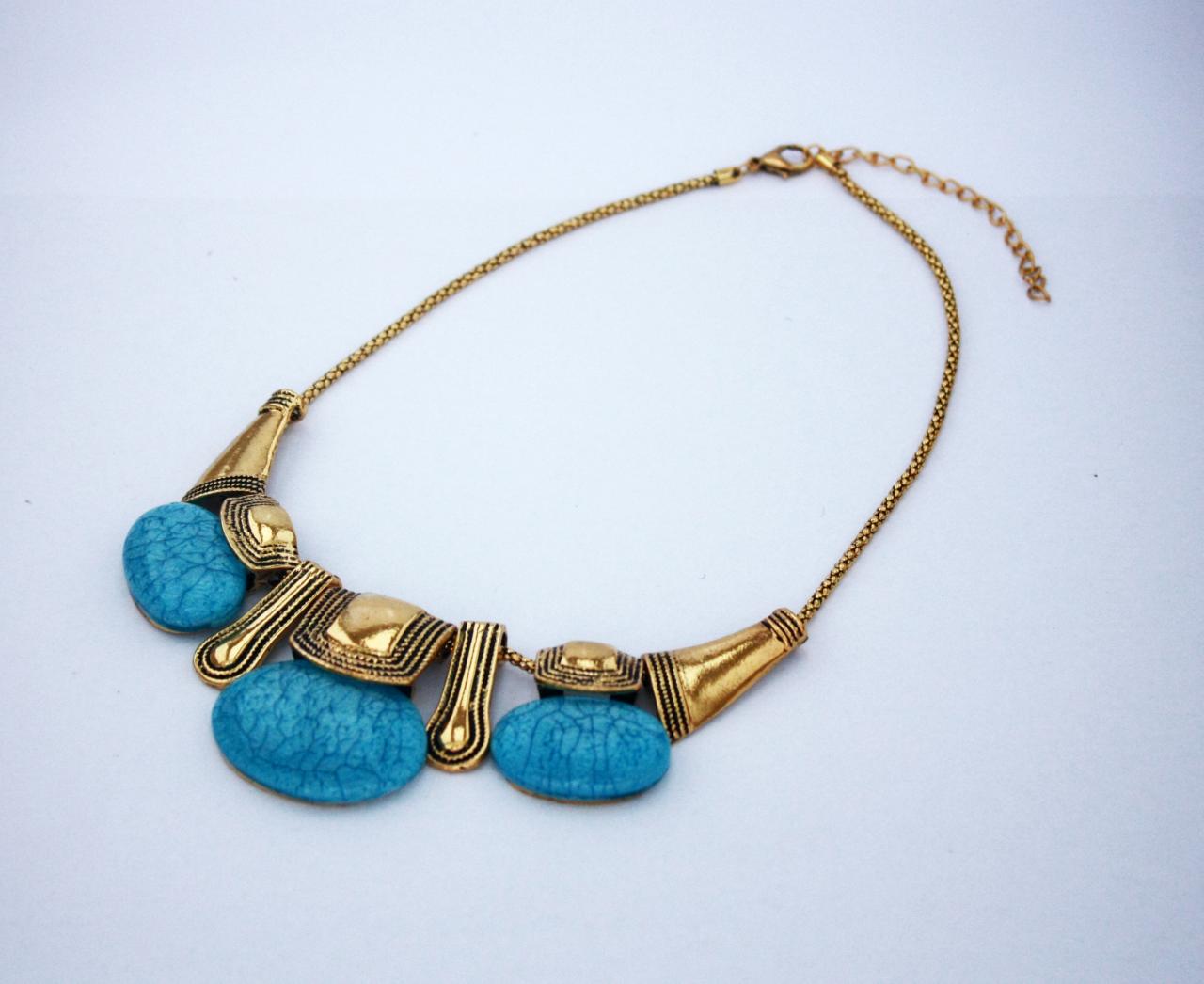 Aztec Inspired Turquoise Boho Statement Necklace on Luulla