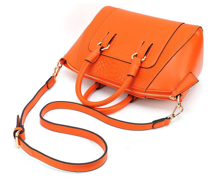 Fall Fashion Pu Leather Tote Orange Woman Handbag on Luulla