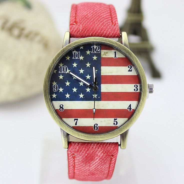 United States Flag Face Casual Teen Red Band Watch on Luulla